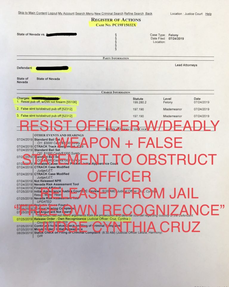 RESIST OFFICER w/DEADLY WEAPON + OBSTRUCTION 2x - “O.R.” RELEASE JUDGE ...